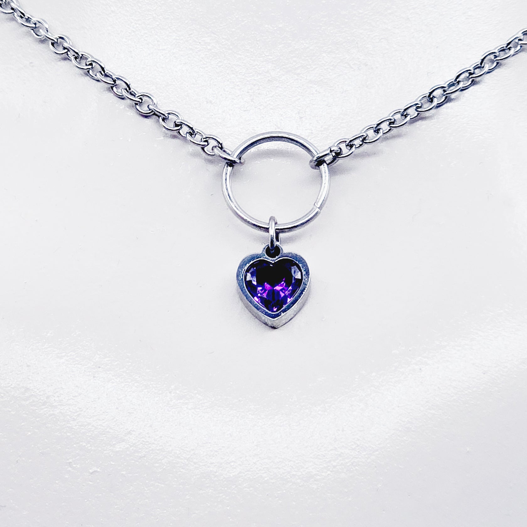 Discreet Day Collar With O Ring and Cubic Zirconia Heart, Stainless St ...