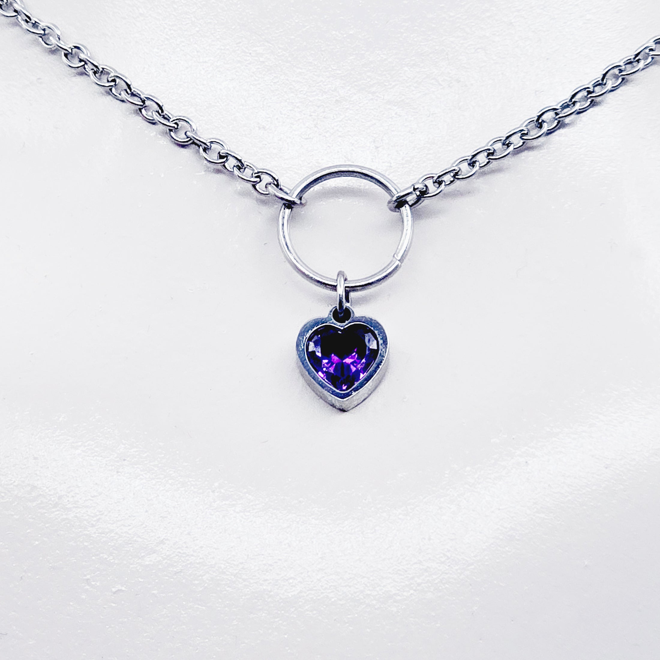 Discreet Day Collar With O Ring and Cubic Zirconia Heart, Stainless St ...