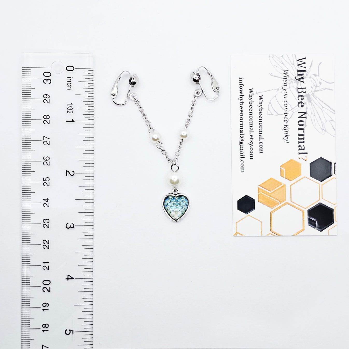 Labia Jewelry Chain with Pearls, Mermaid Scale Heart, and Non Piercing ...