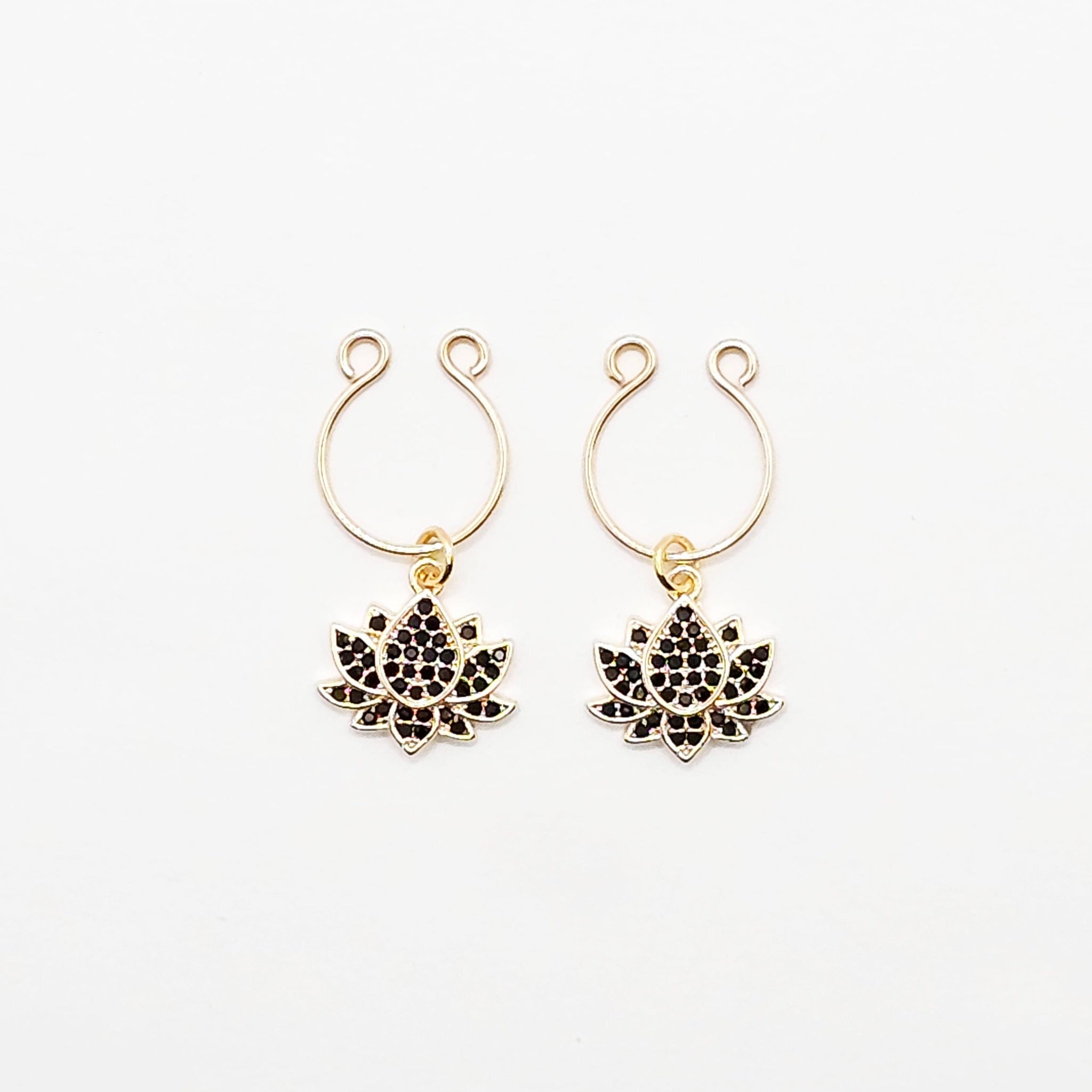 Non Piercing Nipple Rings with Sparkling 18K Gold or Platinum Lotus Fl ...