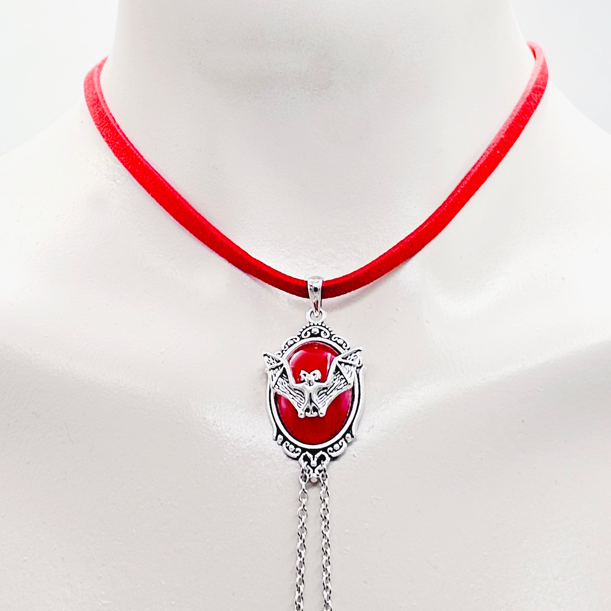 Nipple Noose Choker with Gothic Bat. Red or Black. Non Piercing Nipple ...