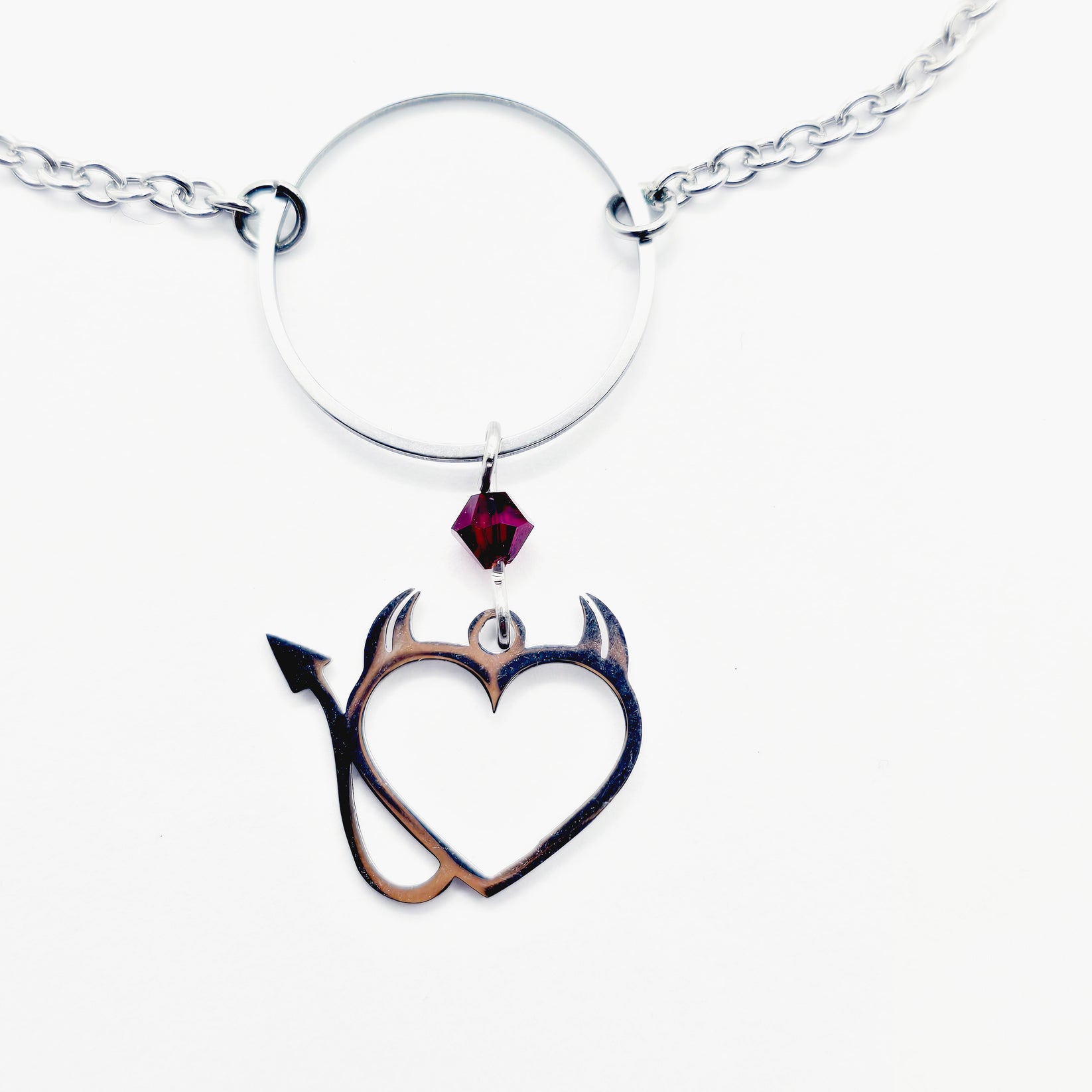 Devil Heart Day Collar, Stainless Steel, with Circle of O Pendant and ...