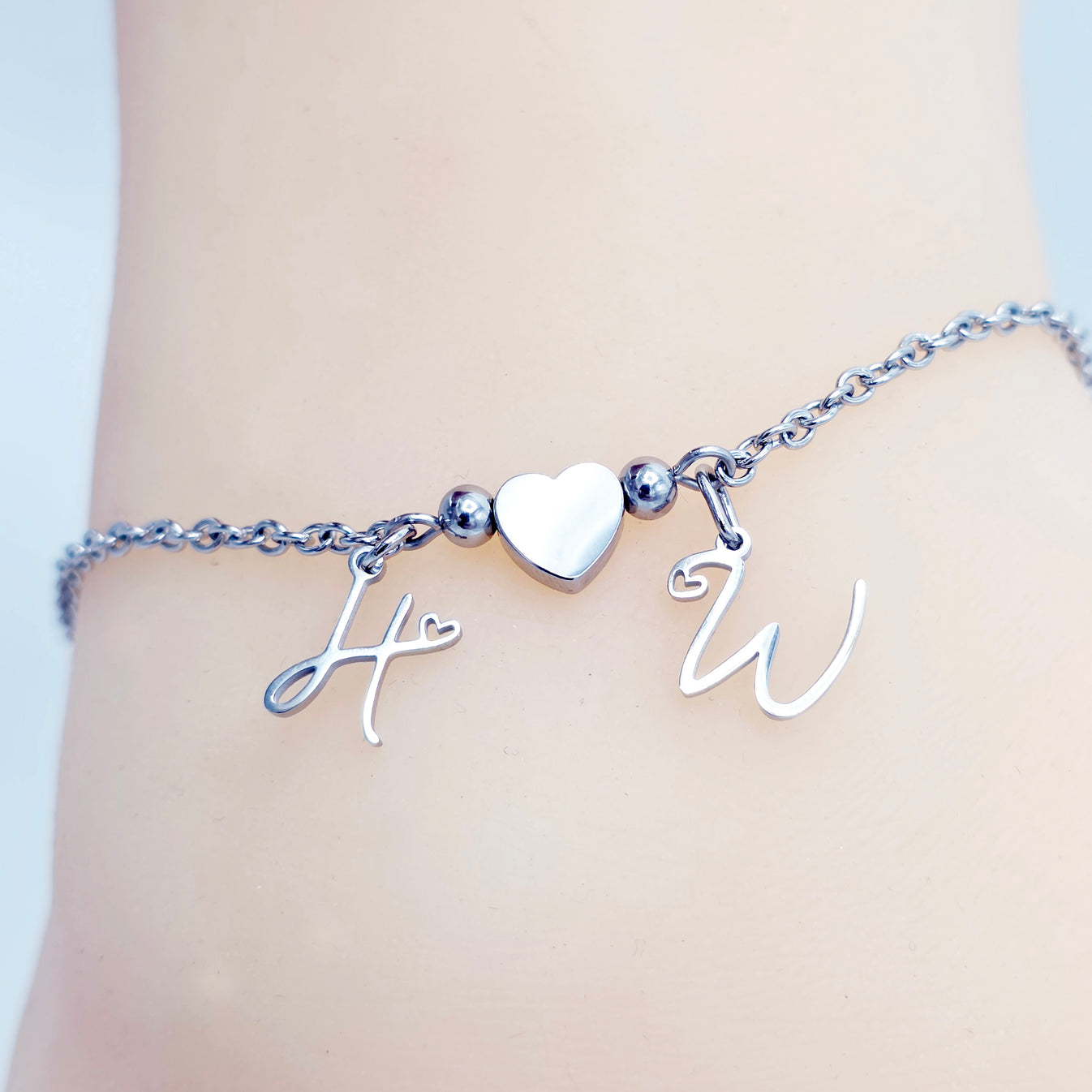 Hotwife Anklet, Stainless Steel with Heart and HW Pendants for Discree ...