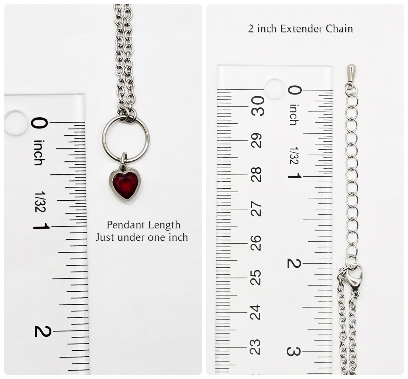 Discreet Day Collar With O Ring and Cubic Zirconia Heart, Stainless St ...