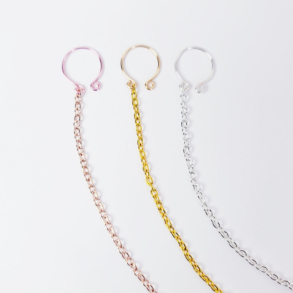 Nipple Chain with Non Piercing Nipple Rings in Silver, Gold, or Rose G ...