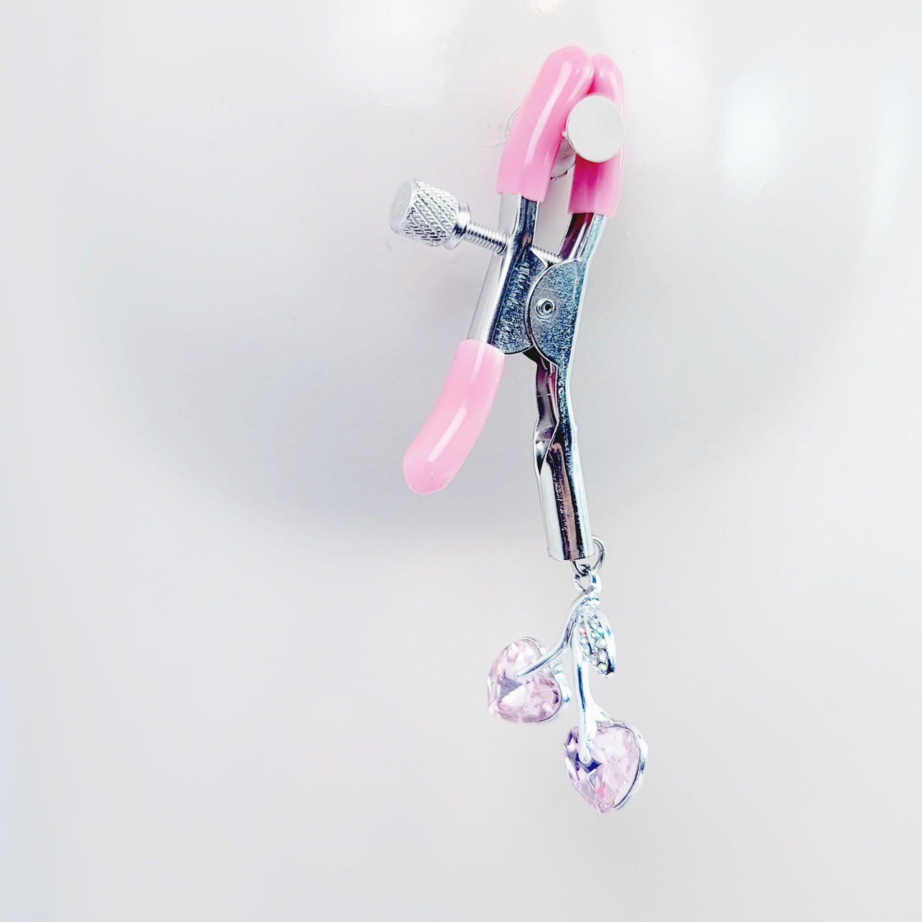 Pink Adjustable Nipple Clamps with Gemstone Heart Cherry Pendants ...