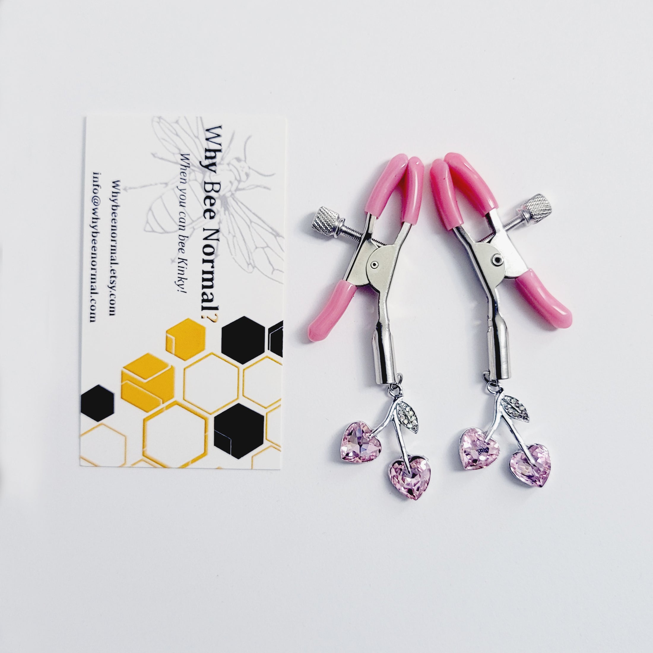 Pink Adjustable Nipple Clamps with Gemstone Heart Cherry Pendants ...