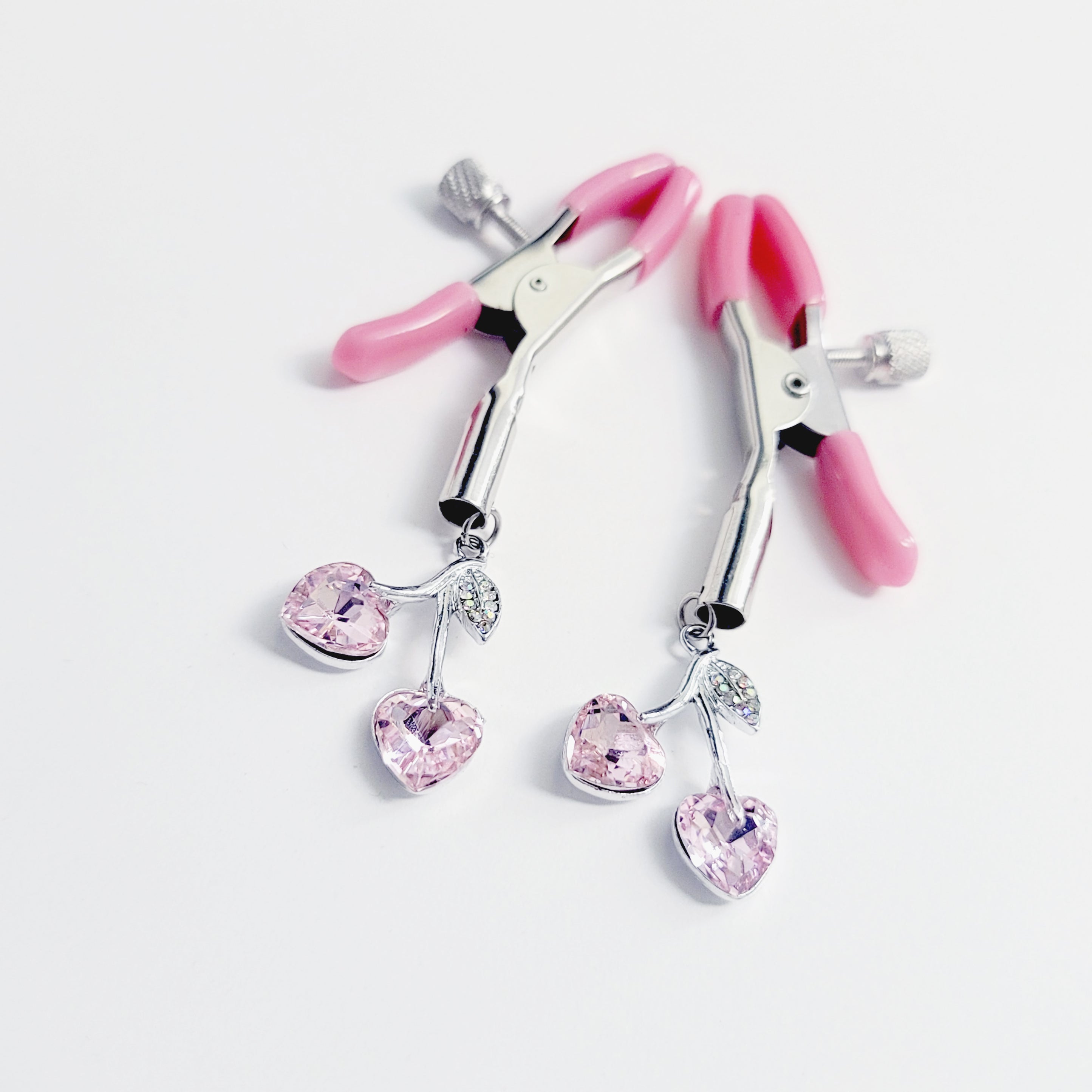 Pink Adjustable Nipple Clamps with Gemstone Heart Cherry Pendants ...